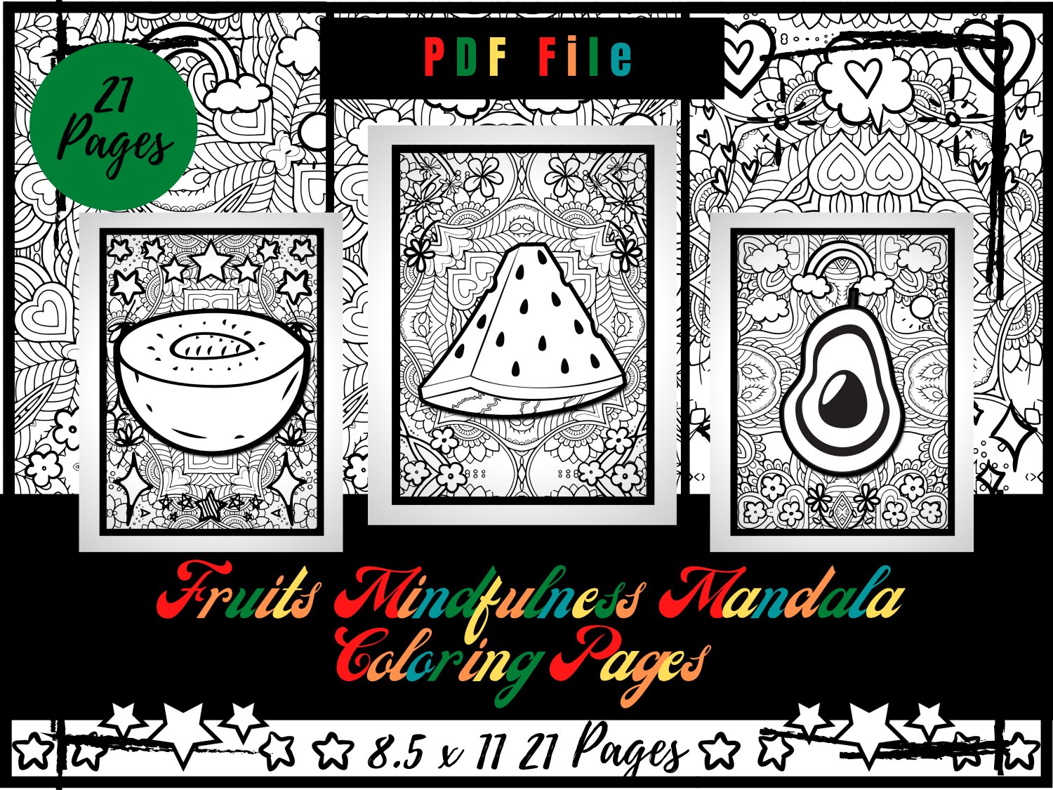 Fruits Mindfulness Mandala Coloring Pages, Kids Relaxing Printable ...