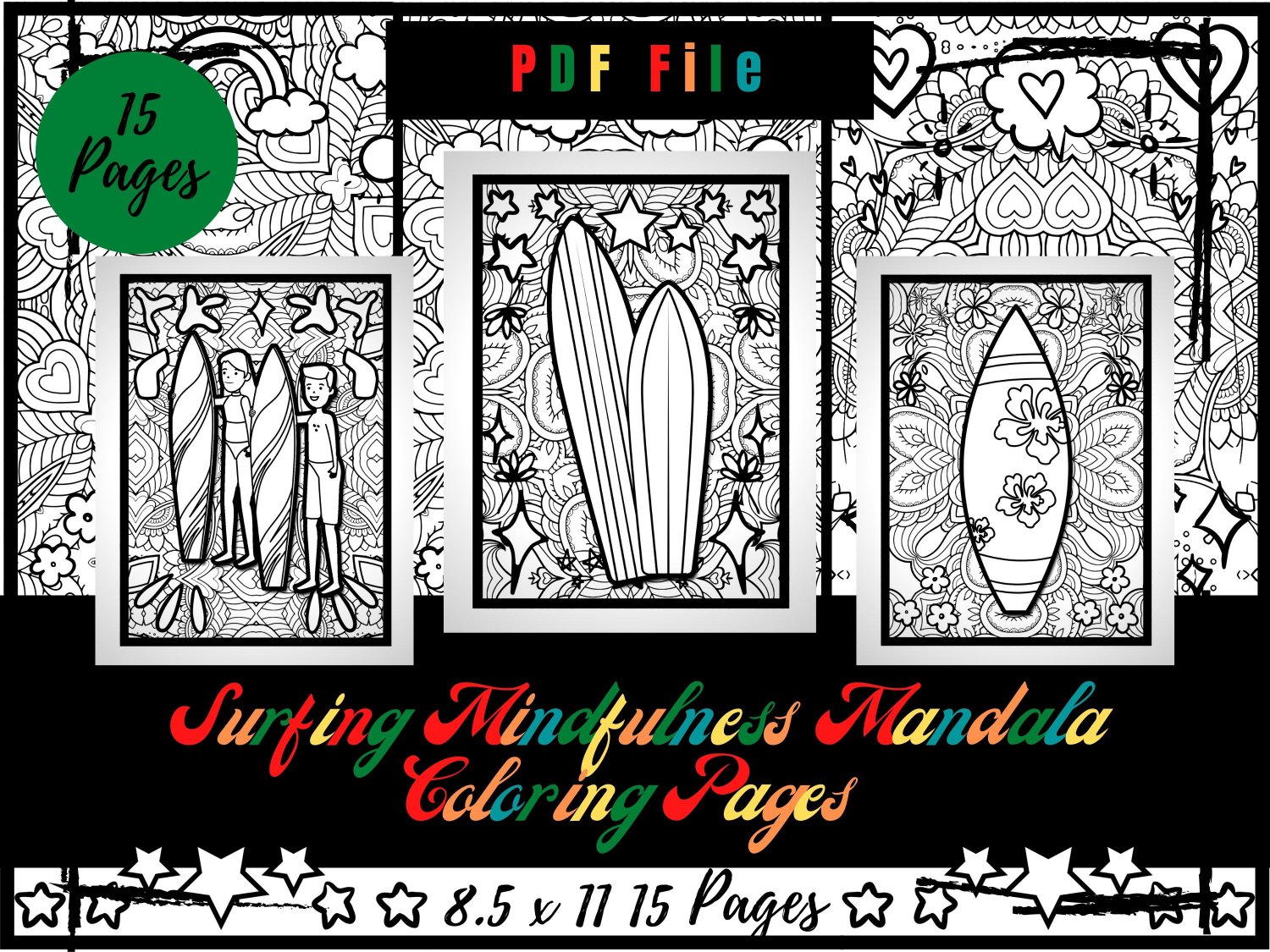 Surfing Mindfulness Mandala Coloring Pages, Sport Printable Coloring ...