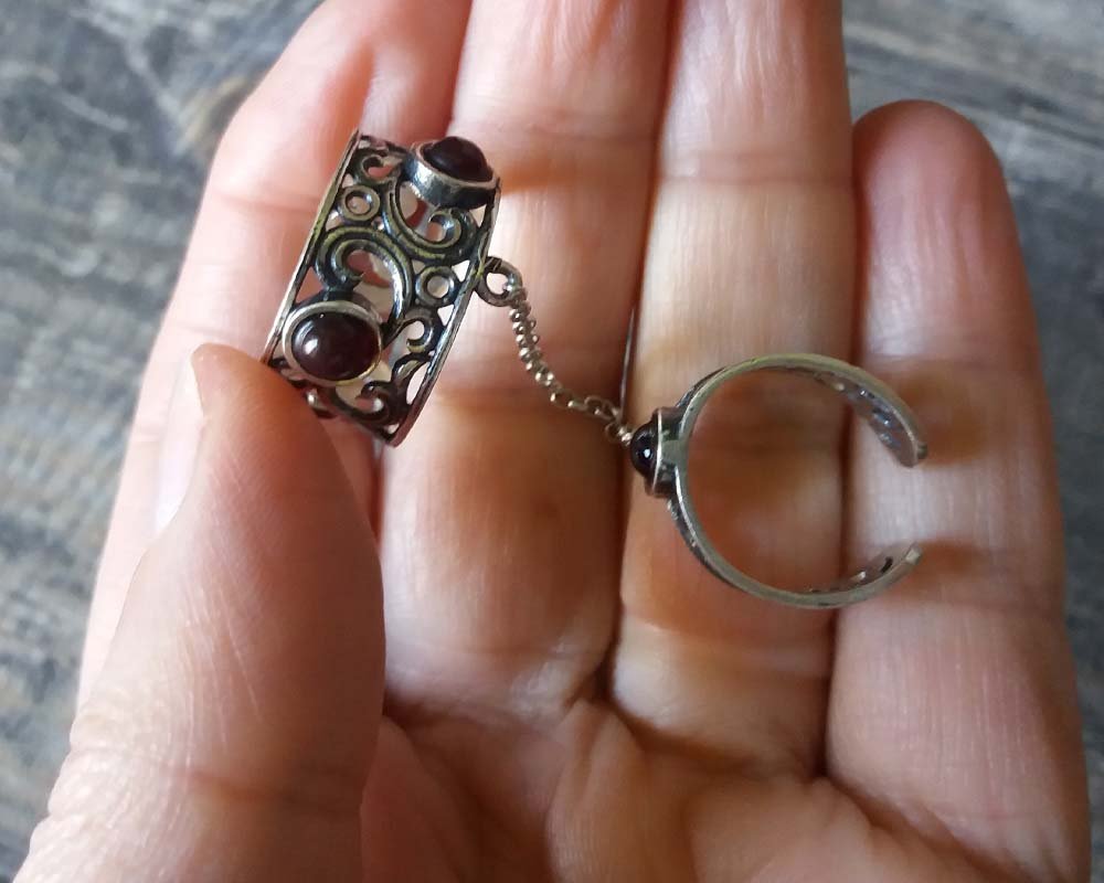 Armenian Double Ring Sterling Silver with Three Natural Stones