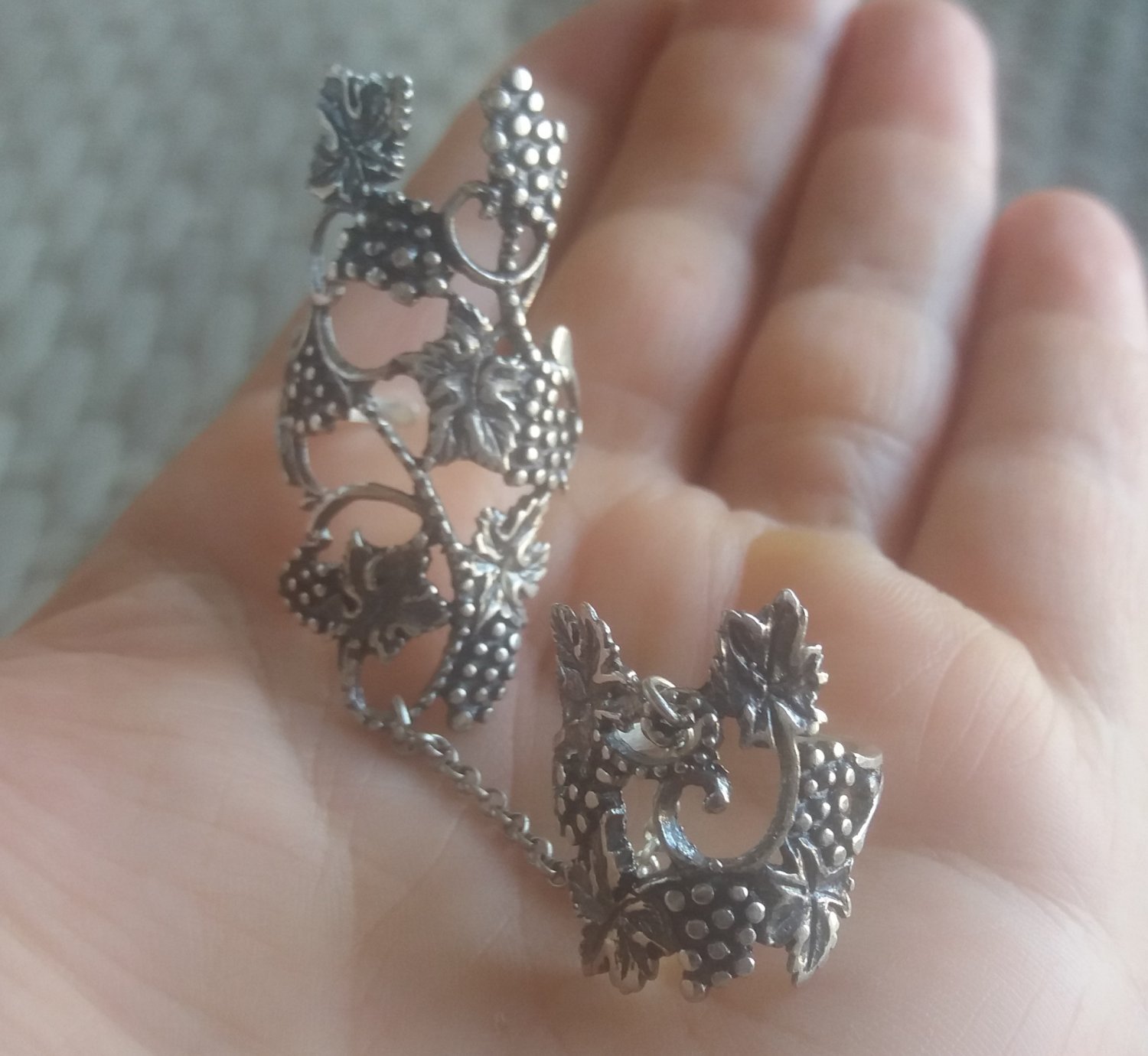 Armenian Double Ring Sterling Silver Grapes and Leaves