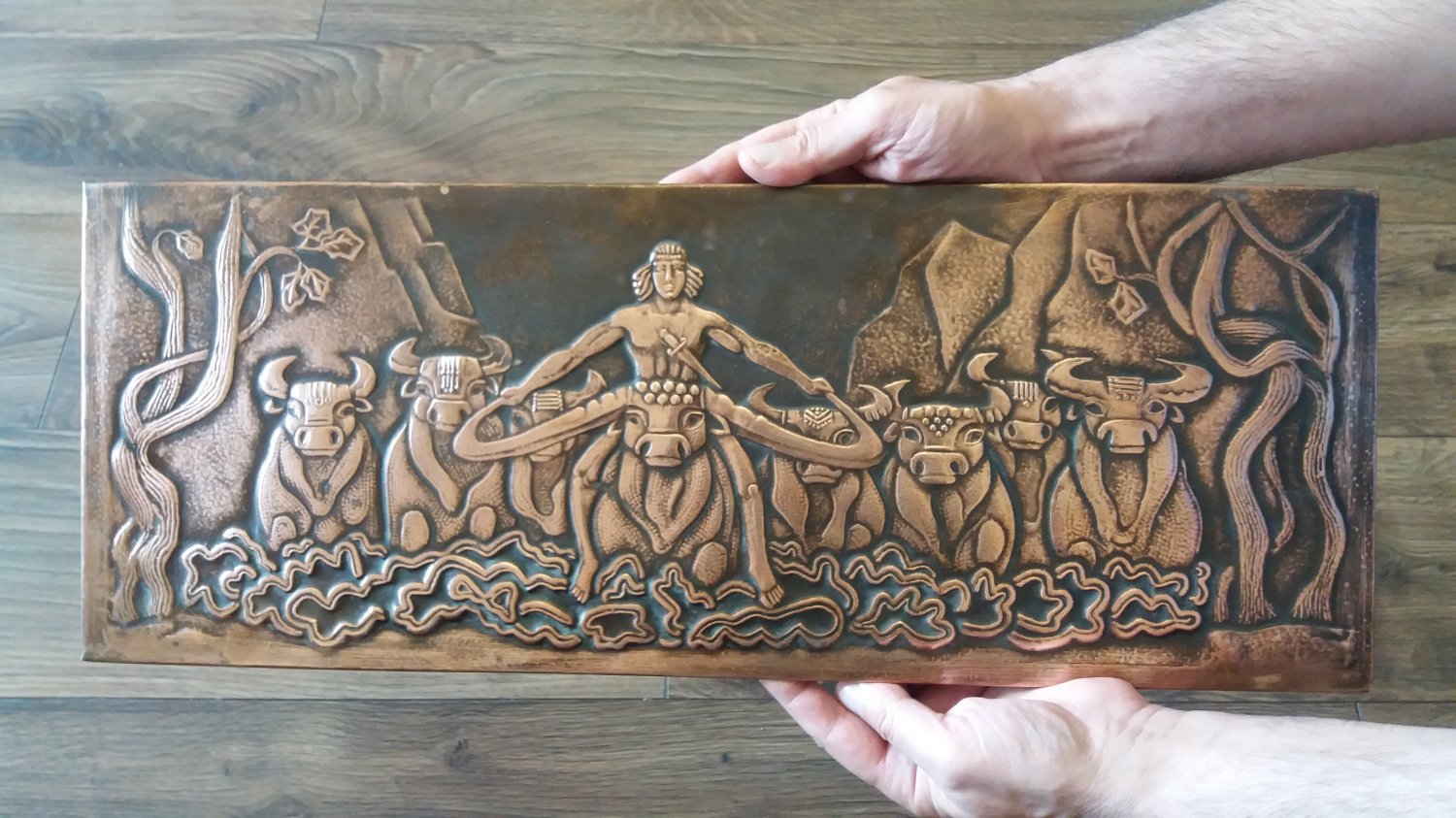 Vintage Embossed Copper Wall Decoration, Armenian Pagan God Riding a ...