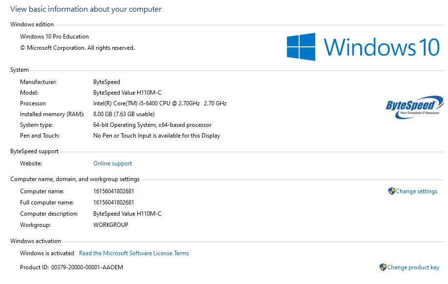 ByteSpeed (Asus) H110M-C SFF PC: Intel Core I5-6400, 8GB DDR4, 120GB ...