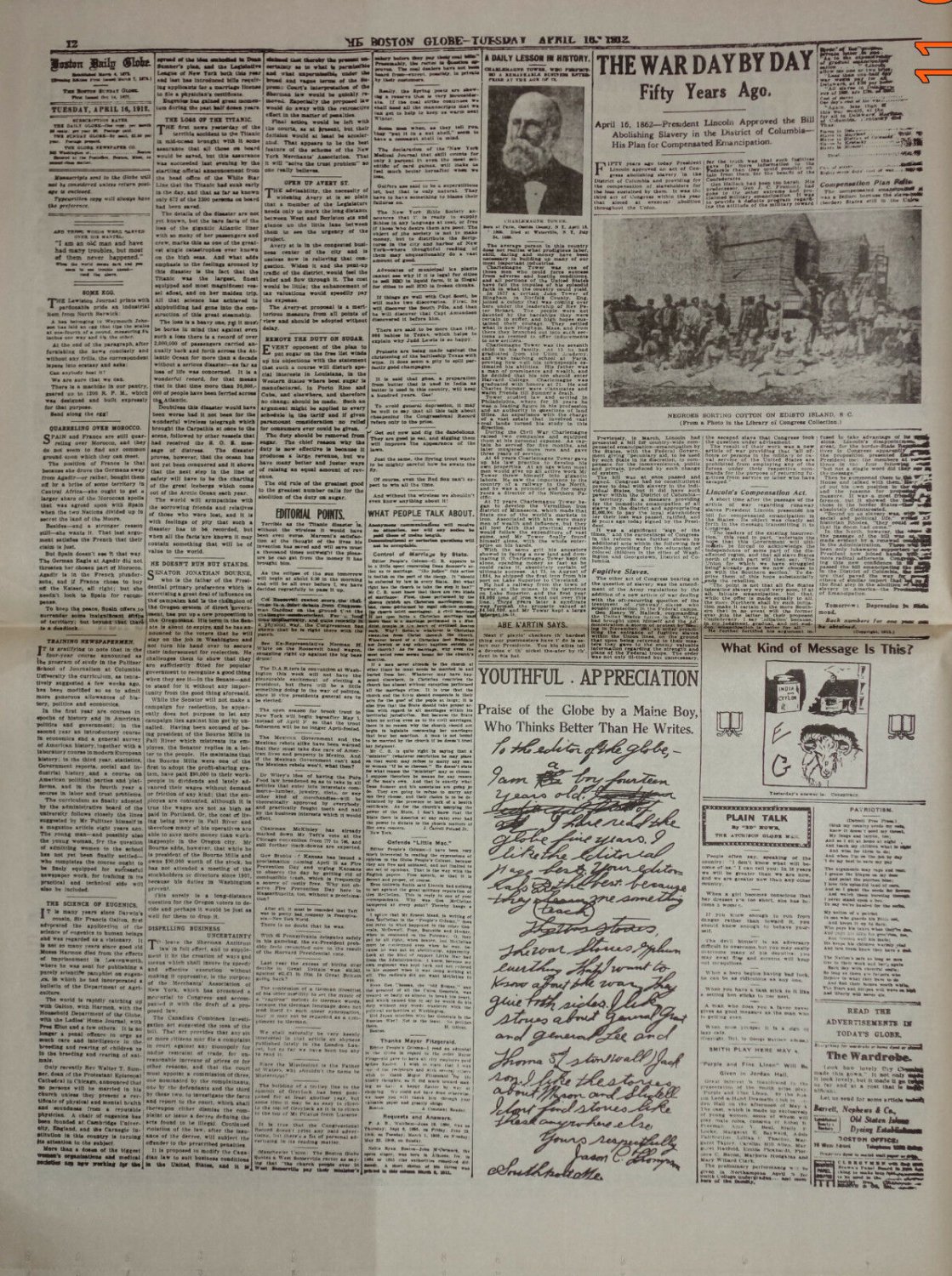 1912 Titanic Historic 3rd Class Ticket + Boston Daily Globe News Print ...