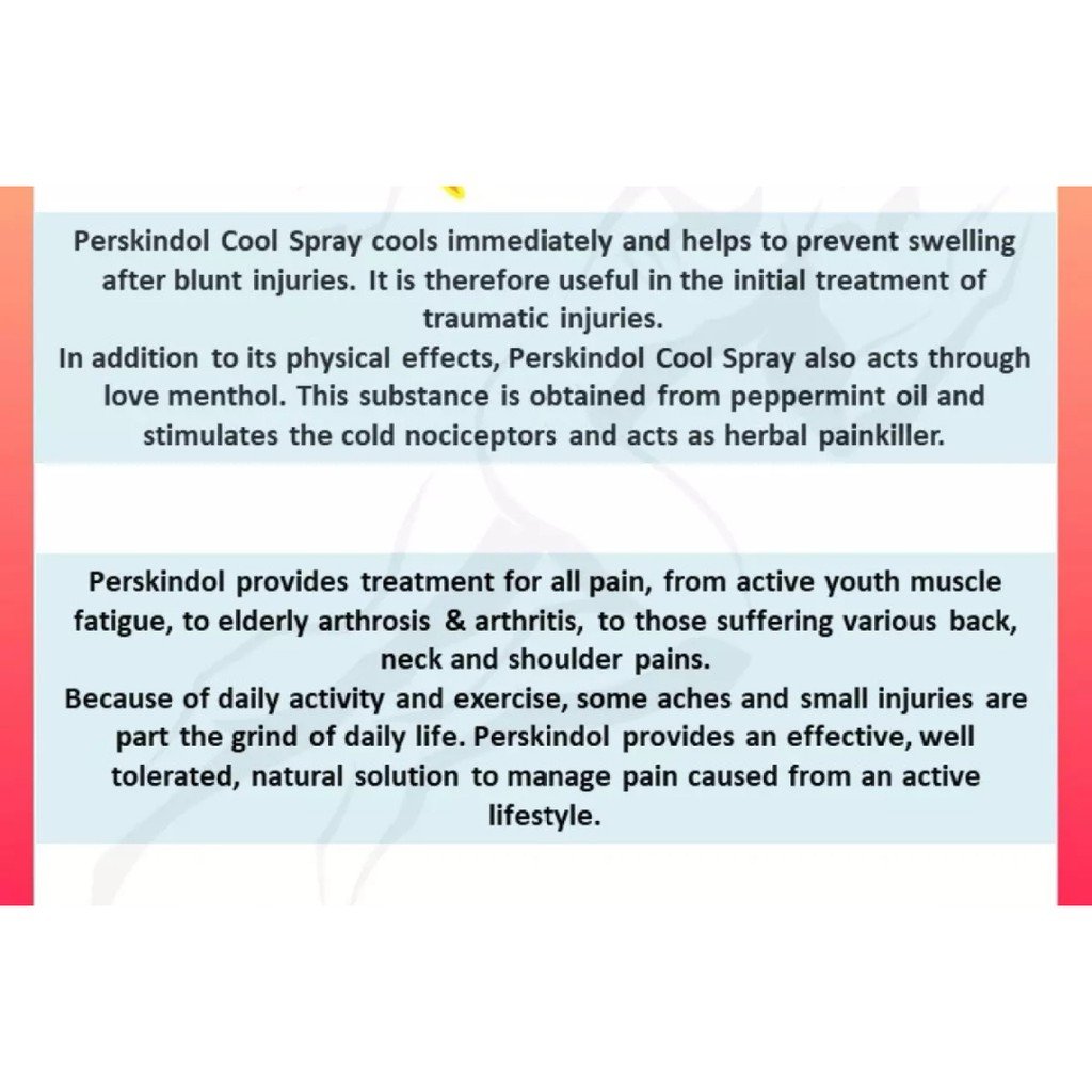 2 x 250ml PERSKINDOL Cool Spray Muscle Pain Instant Intense Cooling ...