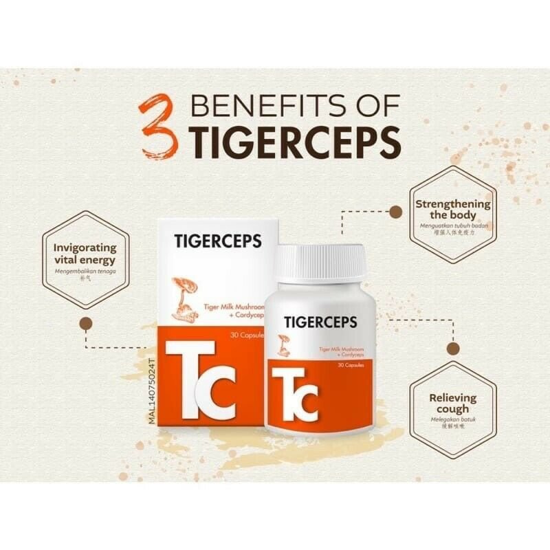 2 x TIGERCEPS ORGANIC TIGER MILK MUSHROOM + CORDYCEPS 30 CAPSULE VITAL ...