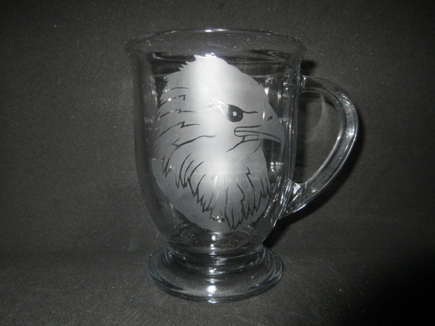 NEW ETCHED BALD EAGLE GLASS COFFEE HOT CHOCOLATE MUG