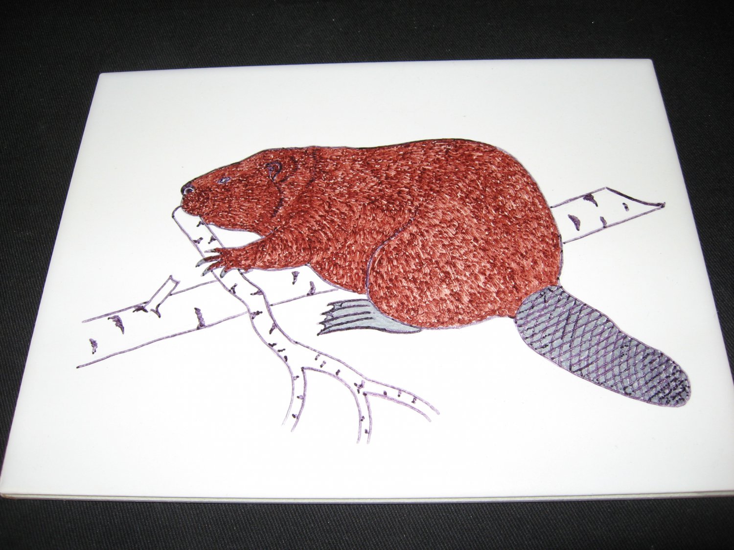 NEW HAND PAINTED BEAVER TILE