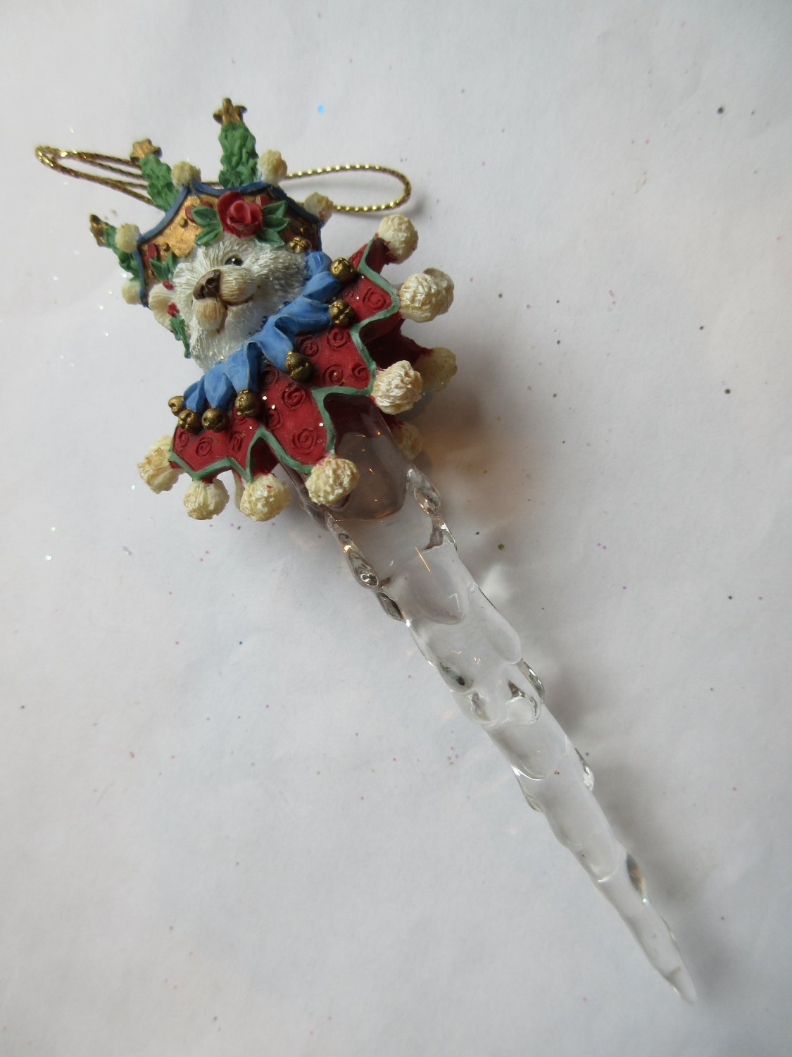 VINTAGE POLAR BEAR CLOWN RESIN & PLASTIC ICICLE CHRISTMAS TREE ORNAMENT