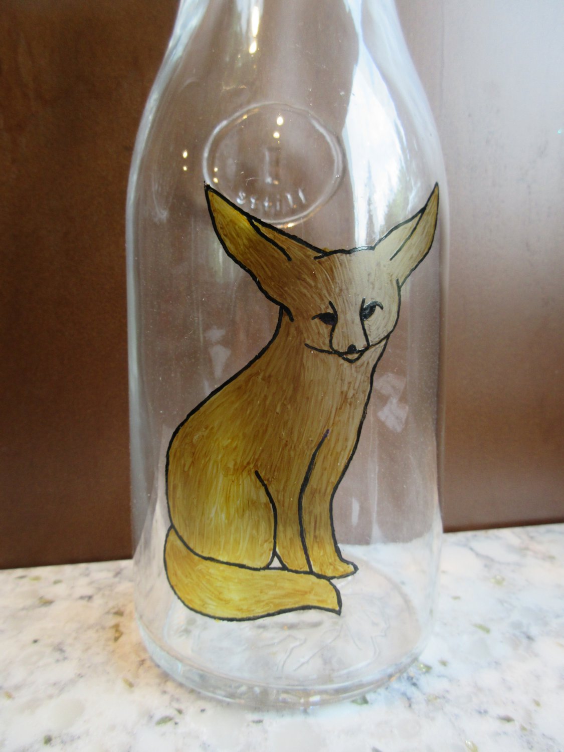 NEW HAND PAINTED FENNEC FOX GLASS WINE WATER CARAFE