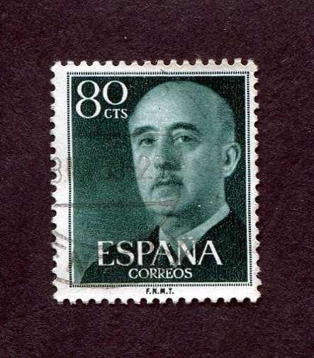 Spain Postage Stamp 1955 Scott# ES 824 Used 80 CTS Franco, General O