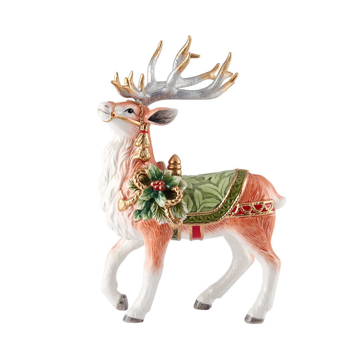 Fitz & Floyd 12.5" Ceramic Winter Solstice Deer Figurine, Holiday Home Deer