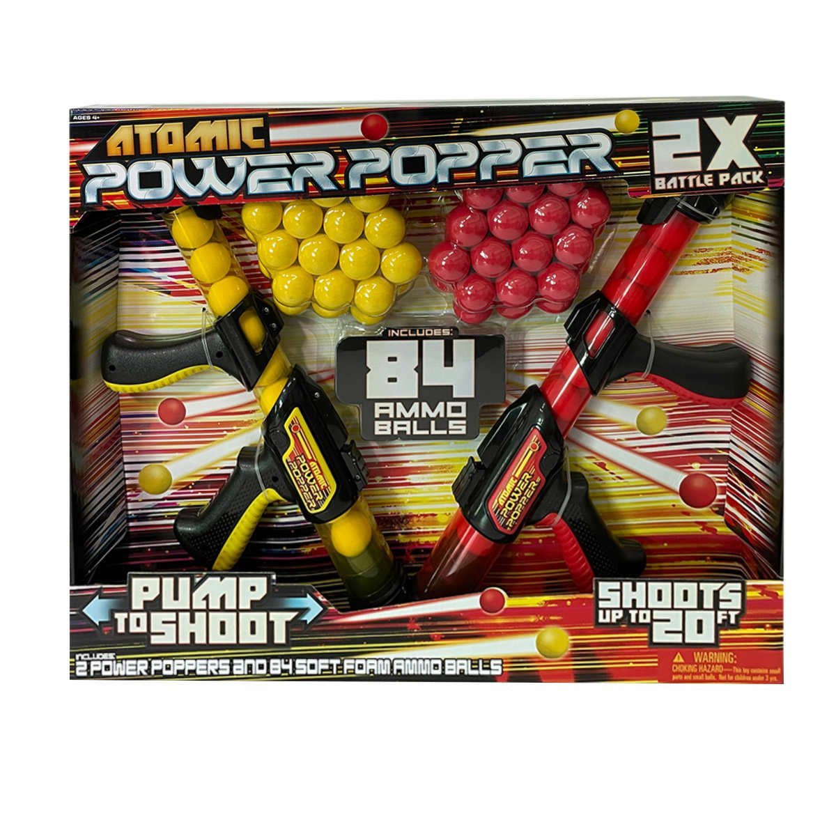 Atomic Power Popper 2X Battle Pack with 84 Balls, 2 Power Popper Yellow/Red