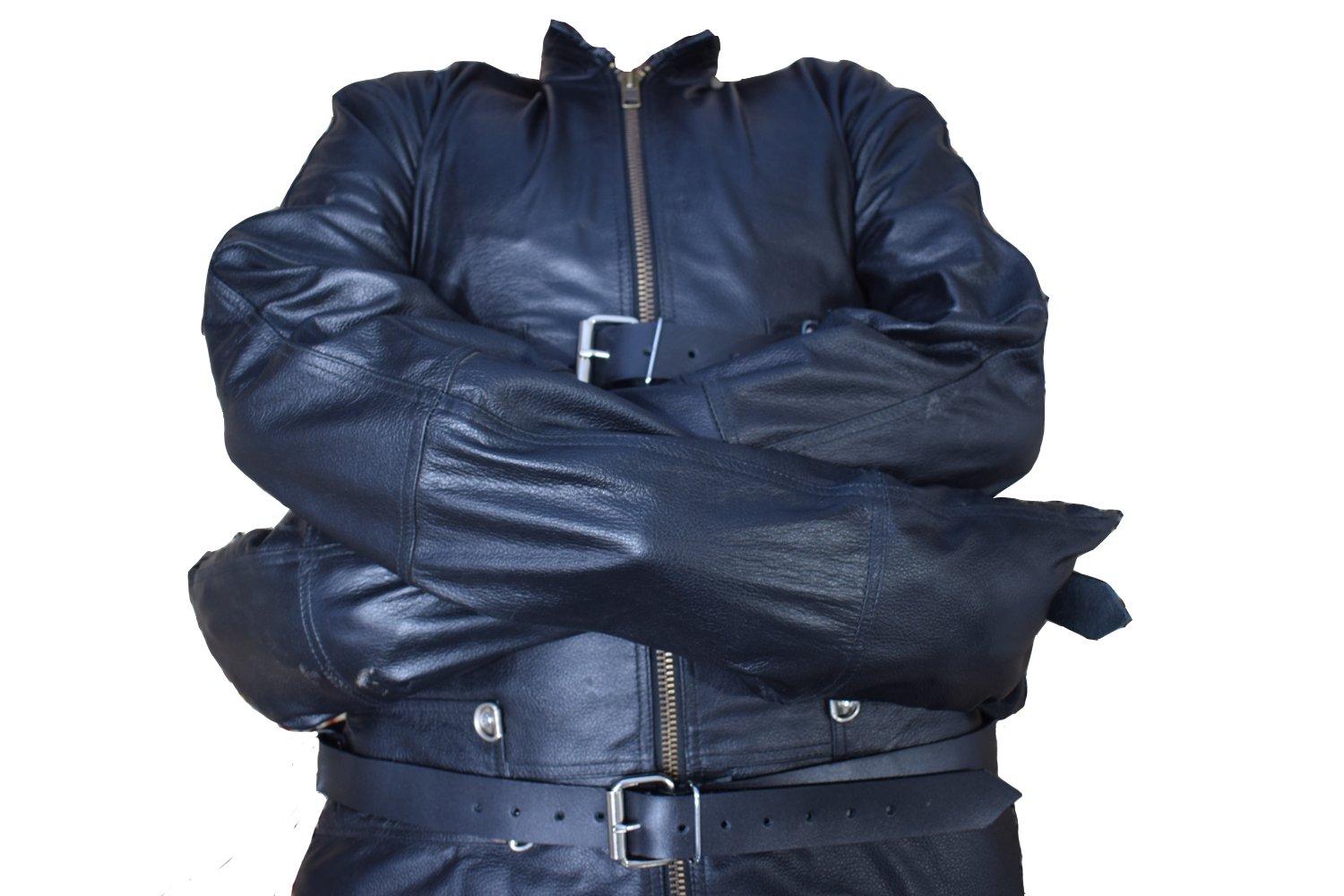 Real Leather mummy sleep sack body bag harness hood straight jacket belted