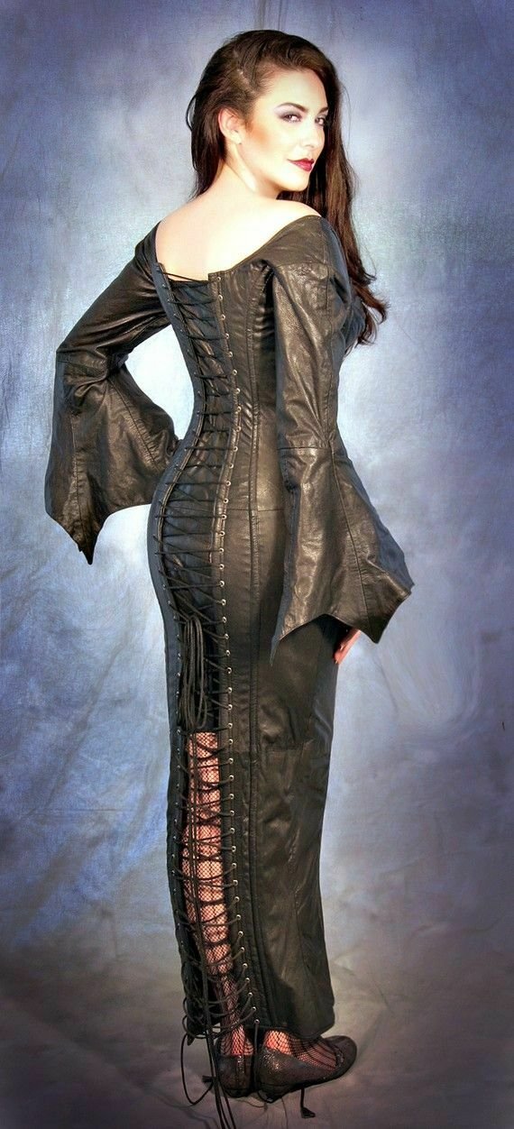 Black hobble dress gothic women leather corset mistress bodycon Laceup ...