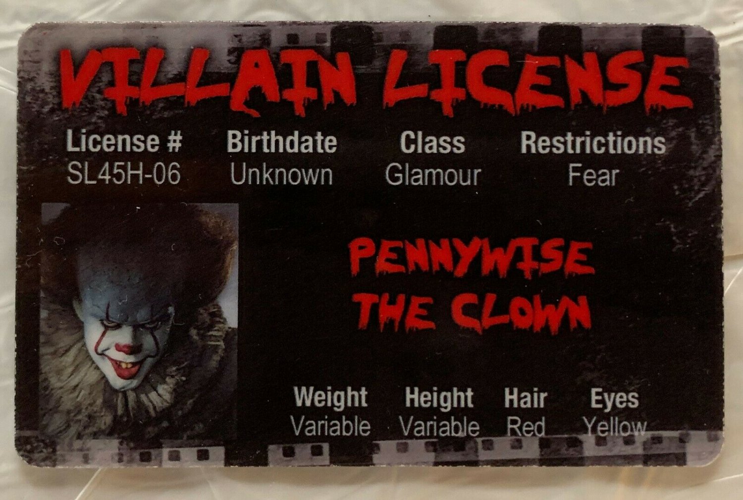 Pennywise The Clown IT License ID Driver Horror Movie Stephen King ...
