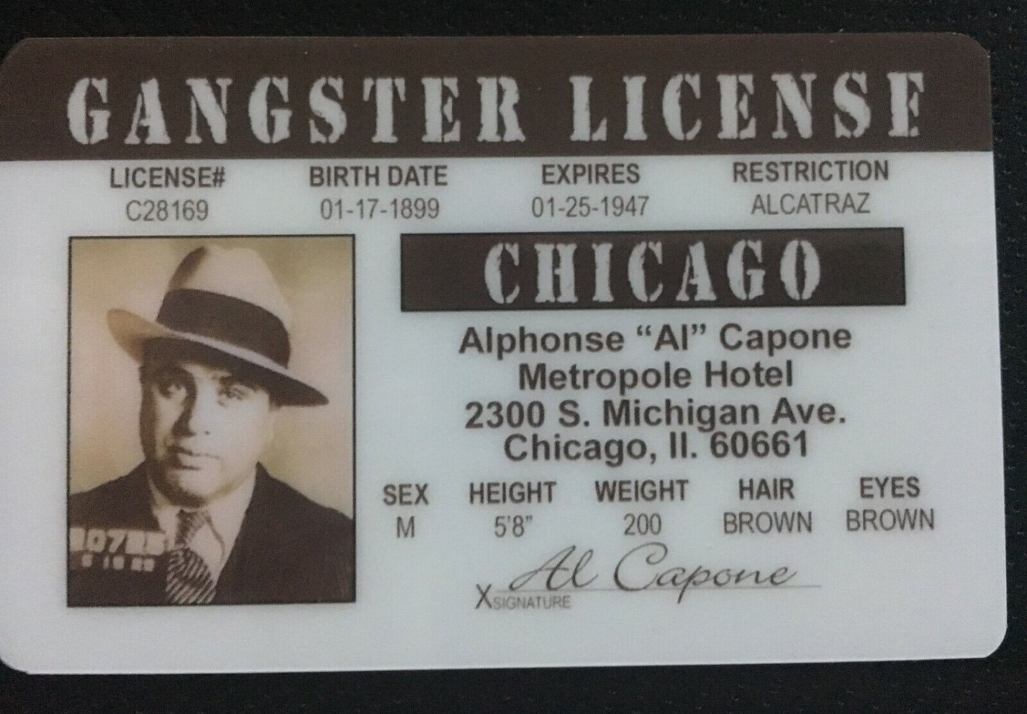 Al Capone Scarface Gangster novelty card Chicago Mafia Mob