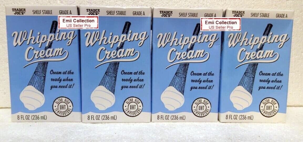 Trader Joe’s Shelf Stable Grade A Whipping Cream 8fl oz 236ml (4 Cartons) Trader Joe’s Shelf Stable Grade A Whipping Cream 8fl oz 236ml (4 Cartons)