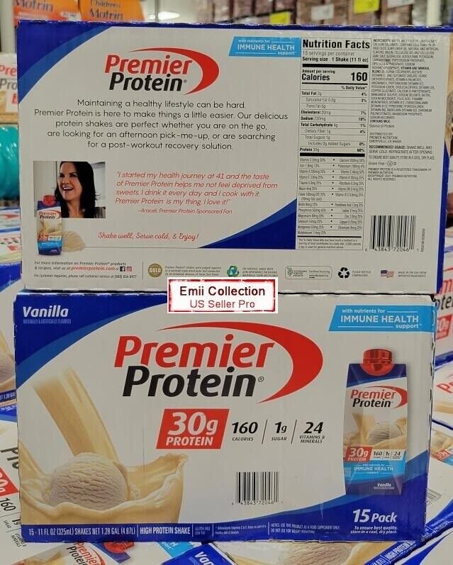 Premier Protein Vanilla High Protein Shake 15 Pack Box, 1.28GAL 4.87L ...
