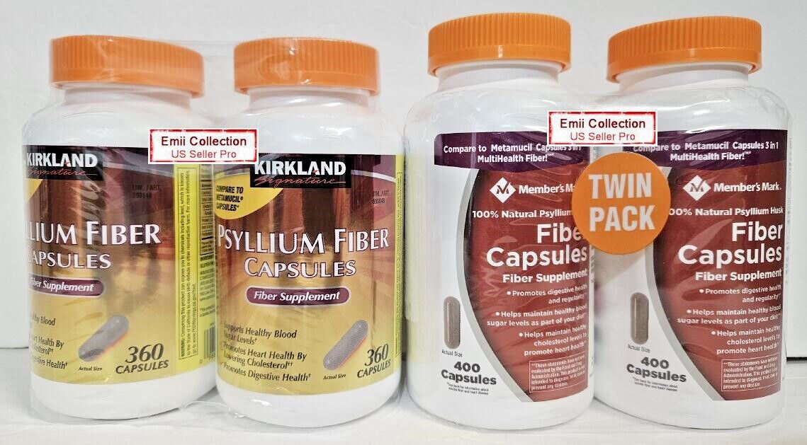 Kirkland Signature & Member's Mark Psyllium Fiber Capsules (2 & 2 Bottles)