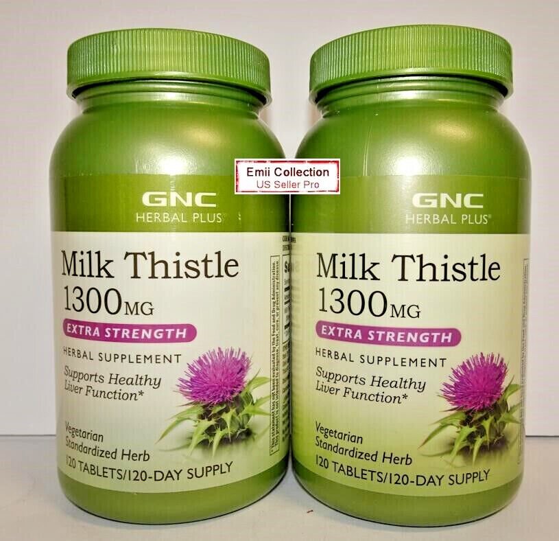 GNC Herbal Plus Milk Thistle 1300MG Extra Strength 120 Tablets Bundle