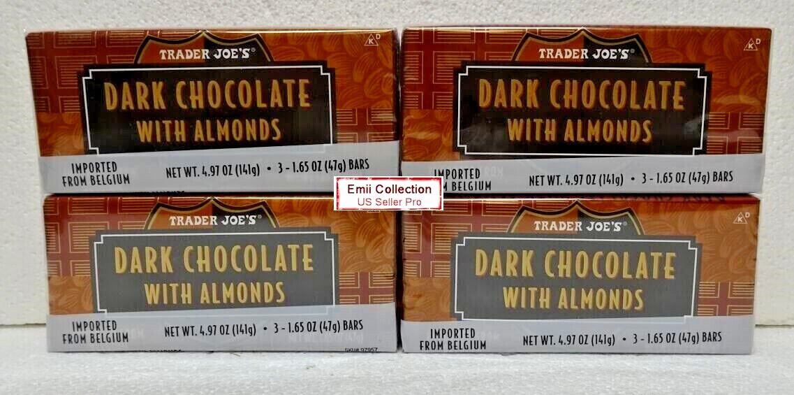 Trader Joe's Belgian Dark Chocolate with Almonds 3 Small Bar 4.97oz ...