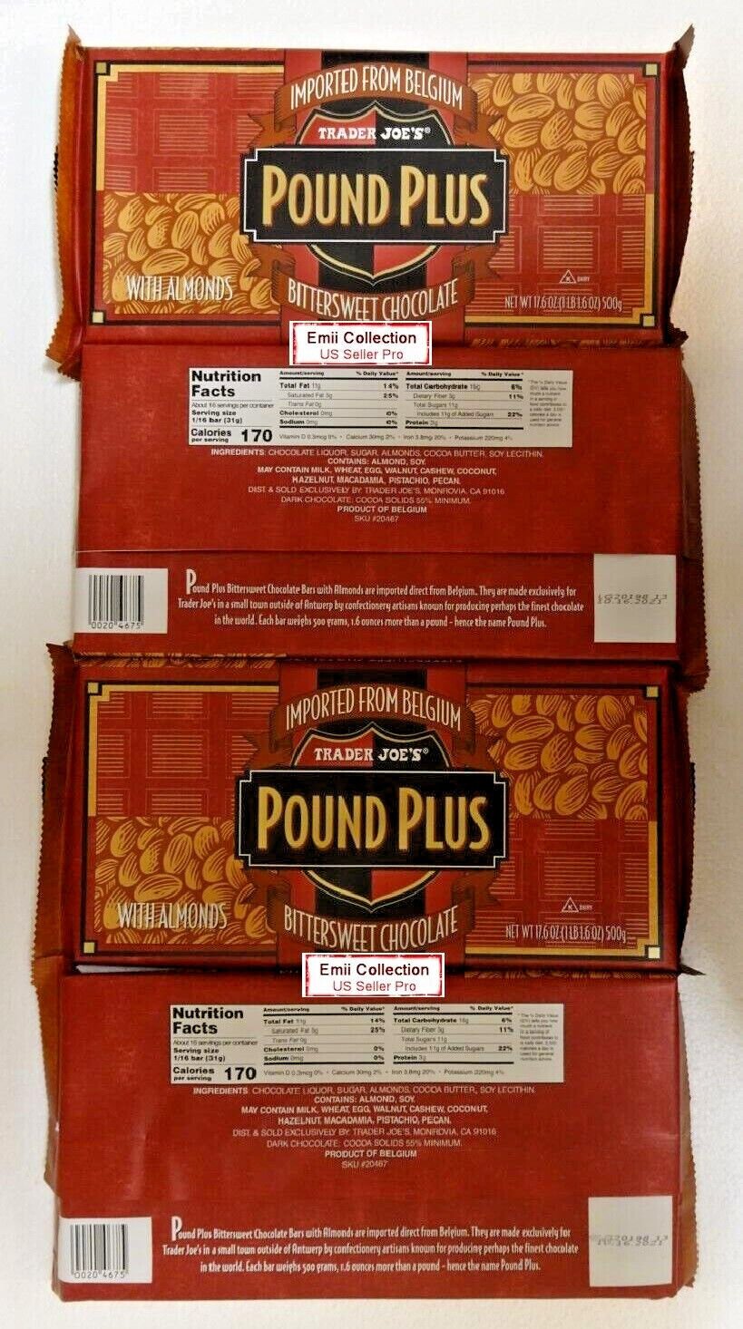 Trader Joe's Pound Plus Belgium Bittersweet Chocolate with Almonds (4 Bars)