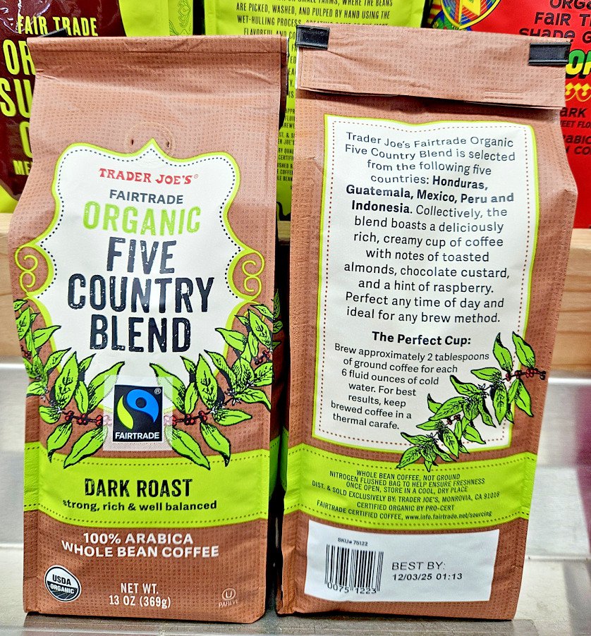 Trader Joe’s Organic Five Country Dark Roast Whole Bean Coffee 13oz (2 ...