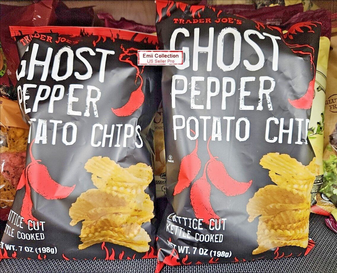 Trader Joe’s Ghost Pepper Potato Chips Lattice Cut Kettle Cooked 7oz (2 Bags)