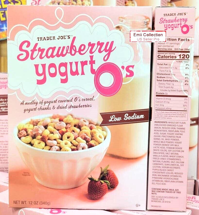 Trader Joe's Strawberry Yogurt O’s Cereal Low Sodium 12oz 340g (2 Boxes)