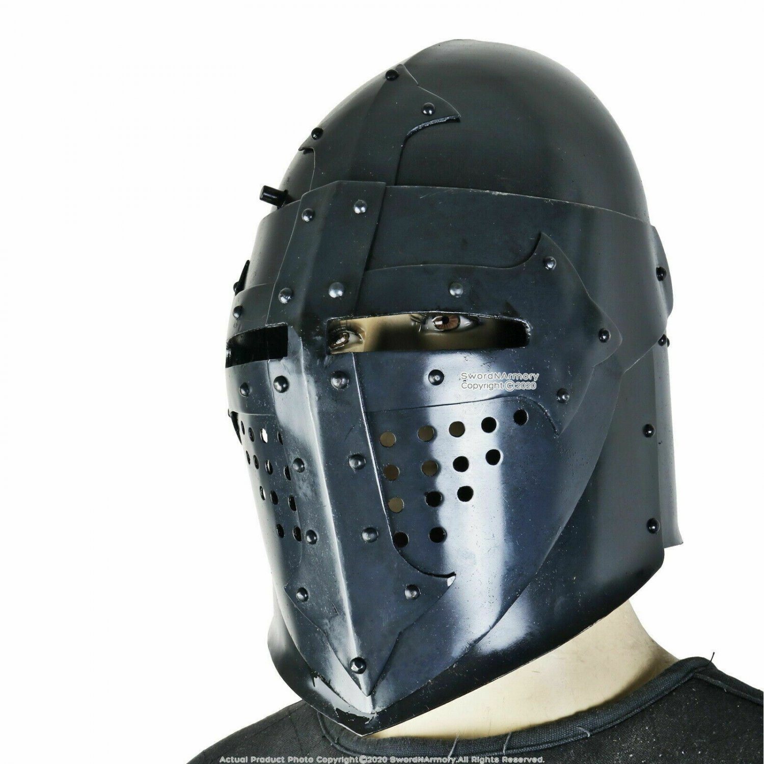 Functional Battle Ready 16G Medieval Black Knight Bassinet Helmet LARP ...