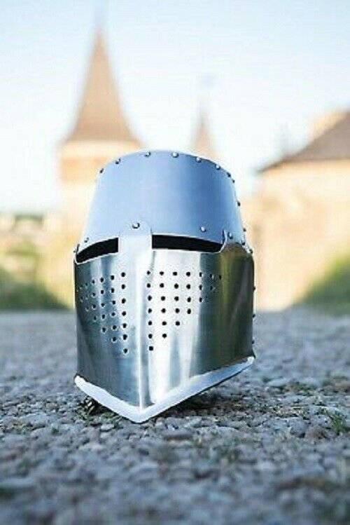 Medieval Crusader Helmet, Bucket Helmet Medieval Knight Great Helmet