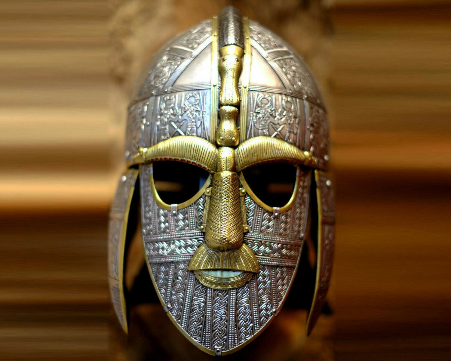 New Medieval Sutton Hoo Viking Helmet Armor Costume with Wooden Display ...