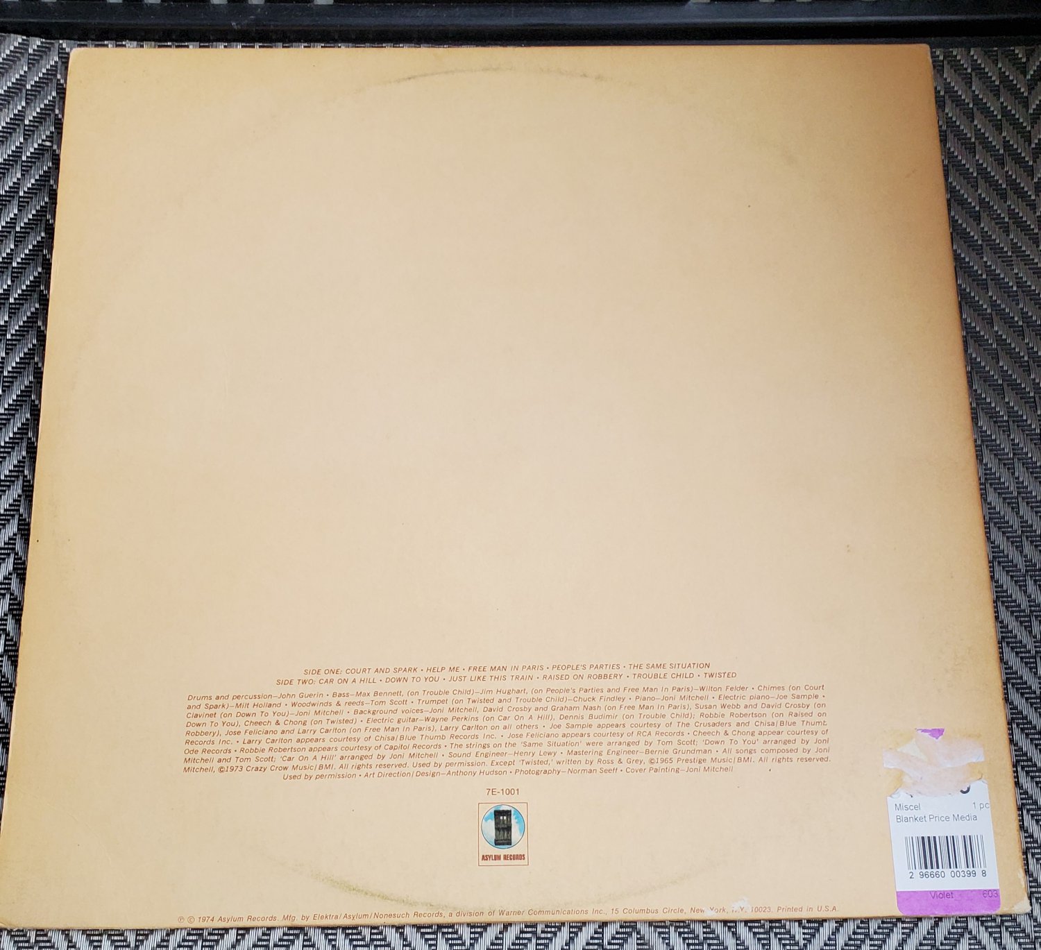 Joni Mitchell Court And Spark 33 Rpm Vinyl Record Lp 1974
