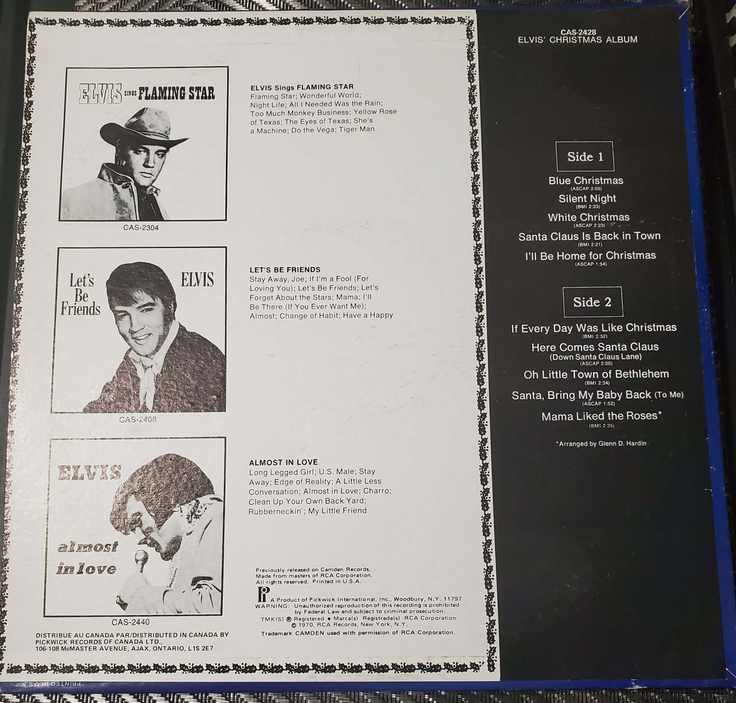 Elvis Presley Elvis’ Christmas CAS-2428 Album 33 RPM Vinyl LP Record 1975