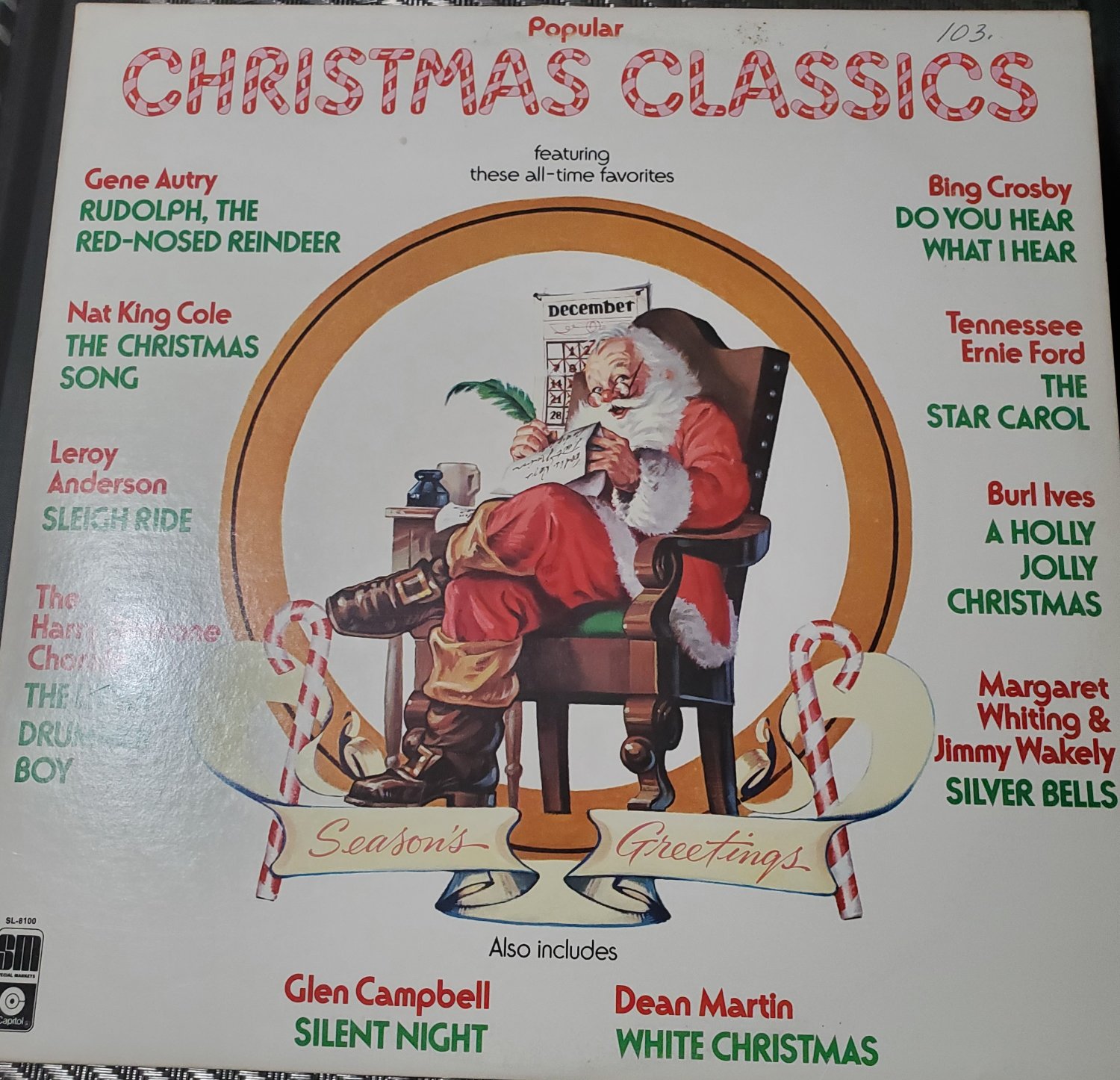 Popular Christmas Classics Season’s Greetings 33 RPM Vinyl LP Record 1977
