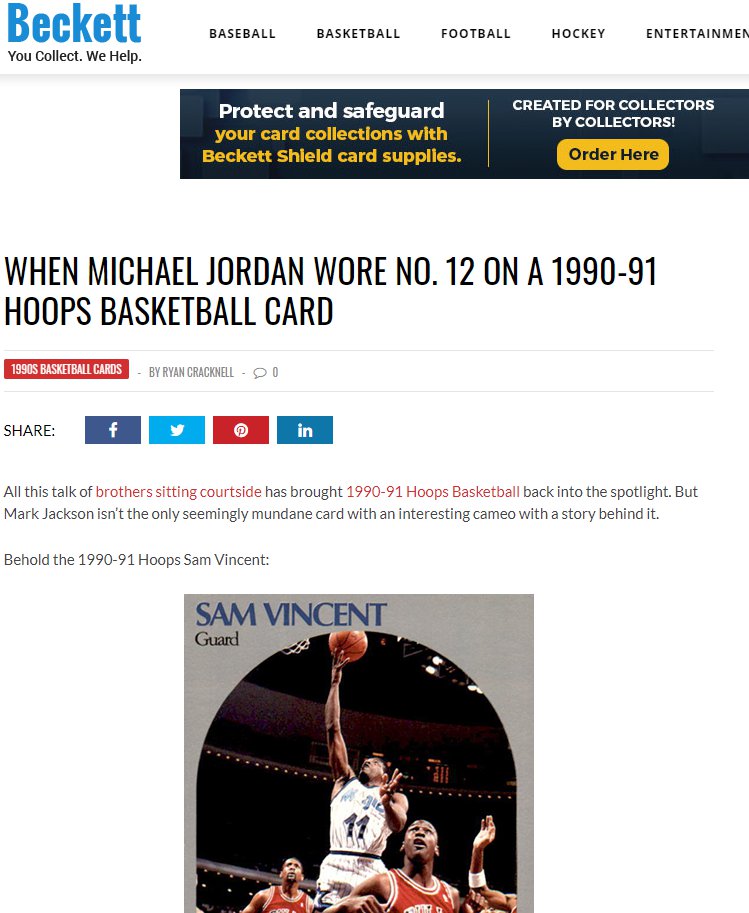 1990-91 Hoops Sam Vincent #223 (1) Magic-When Michael Jordan wore NO ...