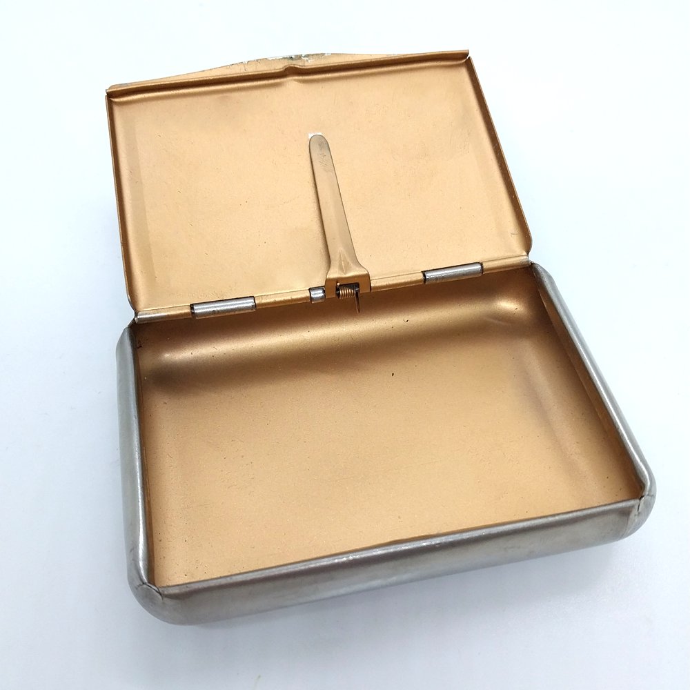 Vintage NOS Tobacco Tin,Heavy Duty Stainless Steel with rolling paper clip