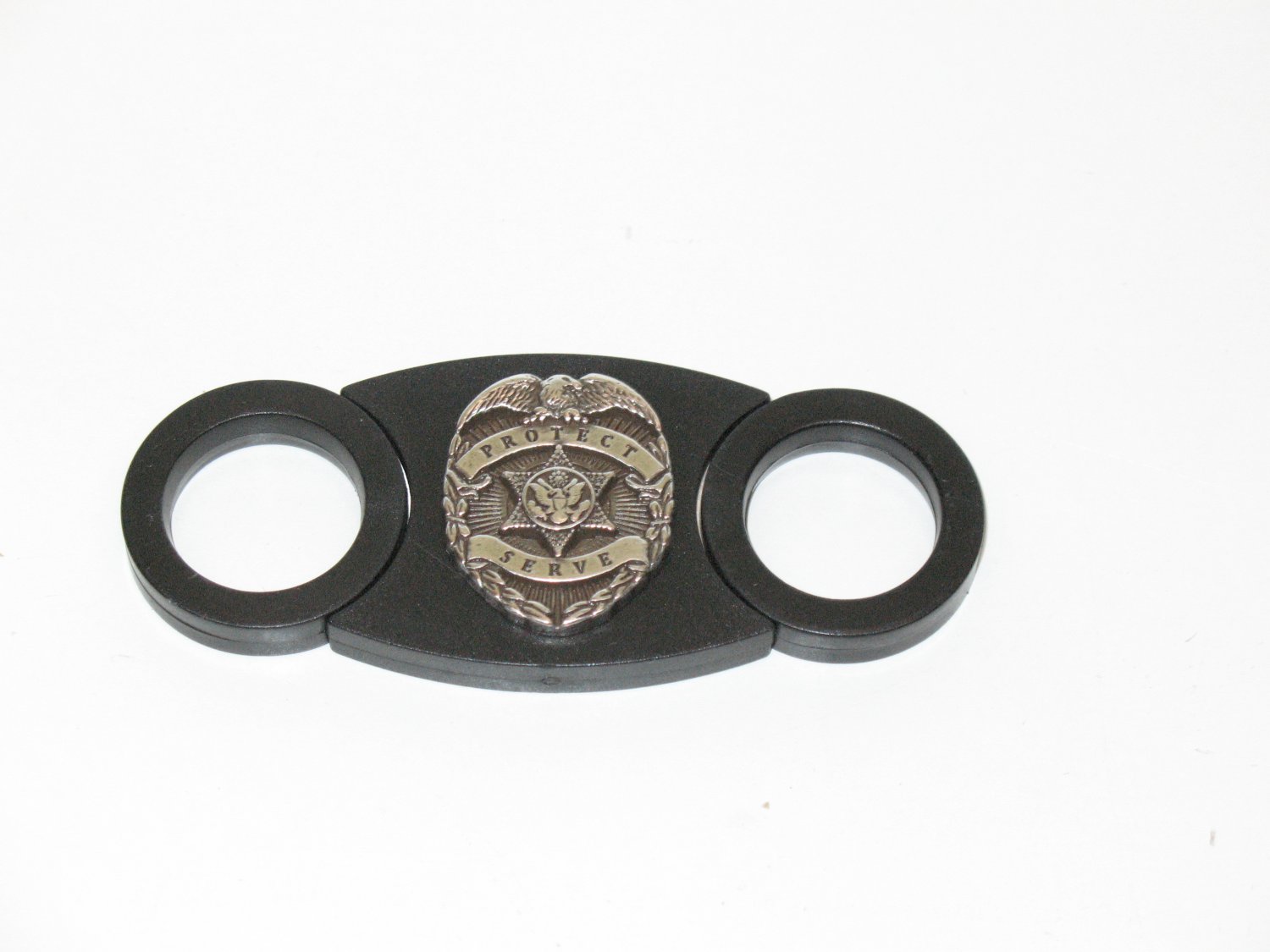 Police Badge Silver Logo Custom Black Guillotine Cigar Cutter Dual ...