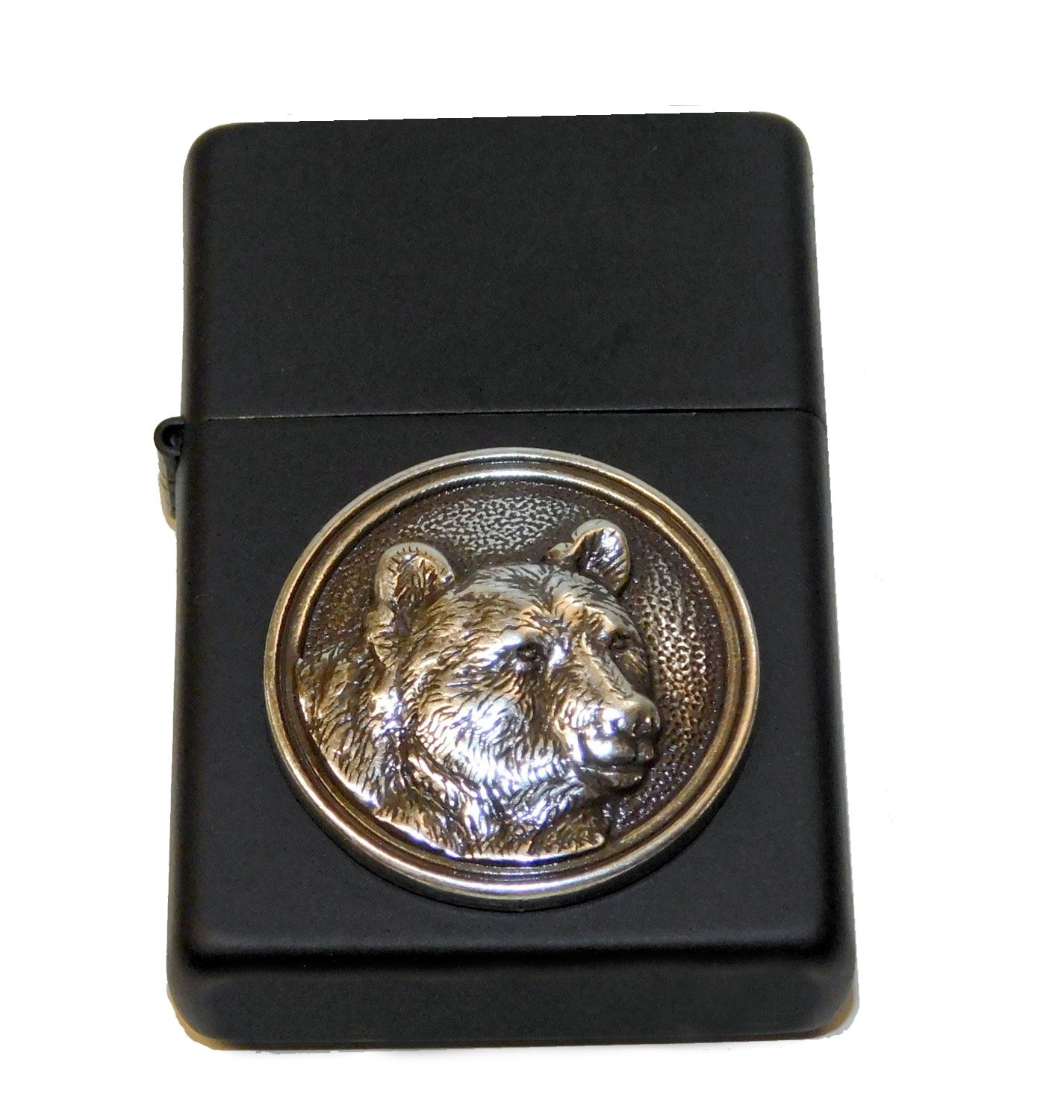 Bear Grizzly Black Lighter Fluid Flint Spark Top Flame ~NEW~