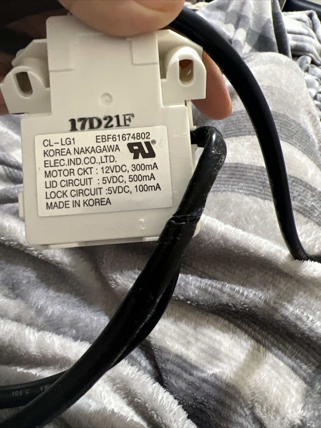 EBF61674802 EBF60665201 Washer Lid Lock Switch OEM 49.2 in, White, Black