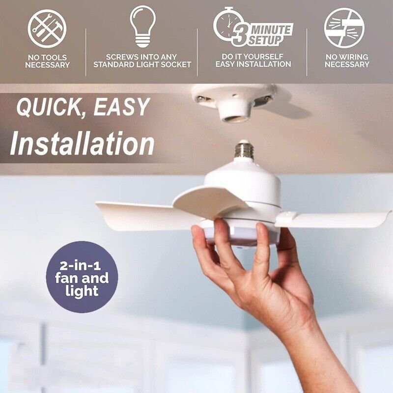 Bell + Howell Socket Fan Ceiling Fan with Light, 1000 Lumens Warm Light