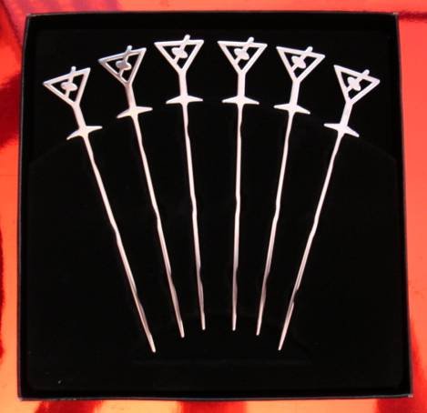 Extra Long! 6 x TALL 5" Cocktail Picks MARTINI GLASS Stainless Steel