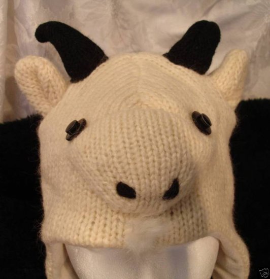 GOAT HAT hand knit ski cap ADULT animal WARM Lined animal Costume calf ...