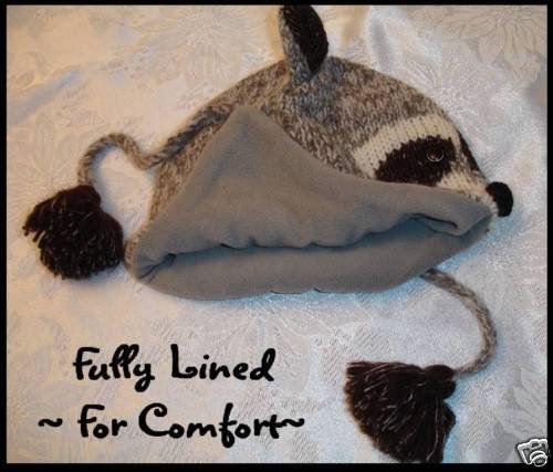 deLux RACCOON HAT face ADULT raccon knit ski CAP racoon Halloween ...