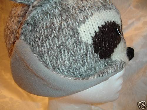 deLux RACCOON HAT face ADULT raccon knit ski CAP racoon Halloween ...