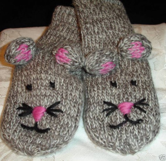 MOUSE MITTENS knit delux Gray Mousey ADULT hand puppet grey Halloween ...