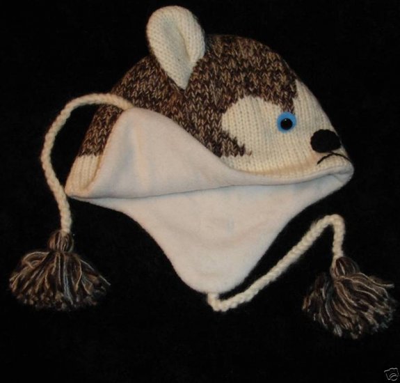 SIBERIAN HUSKY HAT size ADULT knit ski cap DOG TEAM sled Halloween ...