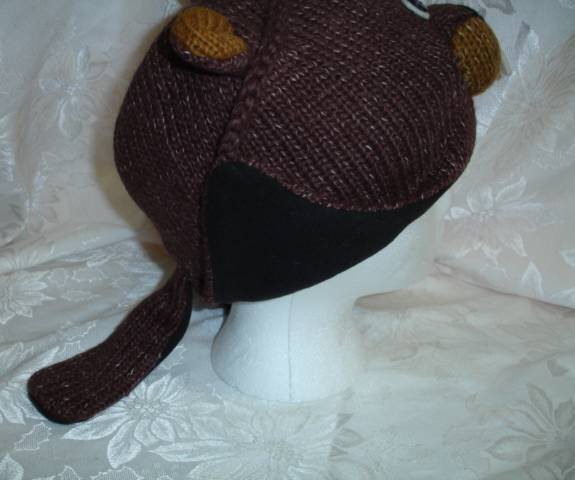 KNIT BEAVER HAT brown toque animal Costume bucktooth buck teeth black ...