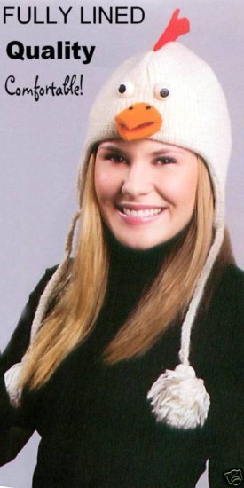 Adult CHICKEN HAT knit cap LINED farm animal Halloween costume ADULT ...