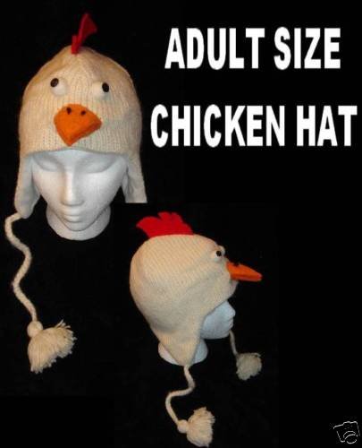 Adult CHICKEN HAT knit cap LINED farm animal Halloween costume ADULT ...